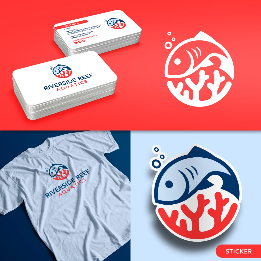 Fish Coral Aquatic Logo Design - Hi-five Design
